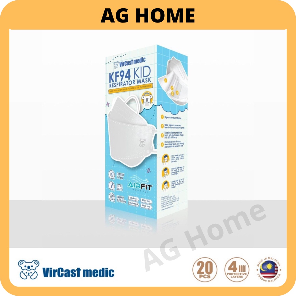 Vircast Medic Protective 4 Ply KF94 Kids Respirator Mask White 20pcs ...