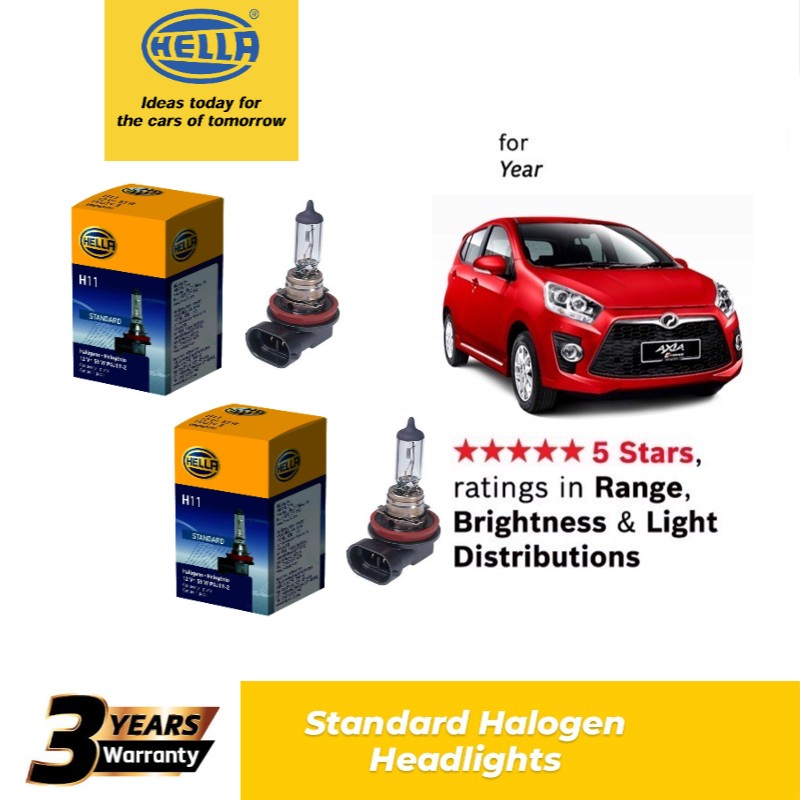 HELLA Standard Halogen H11 Headlight Bulb for Perodua Axia SE (1 Set ...