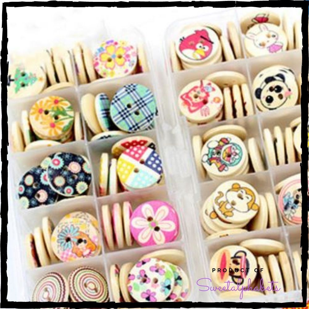SA Wooden Cute Cartoon Pattern Button with box Handmade Art Craft ...