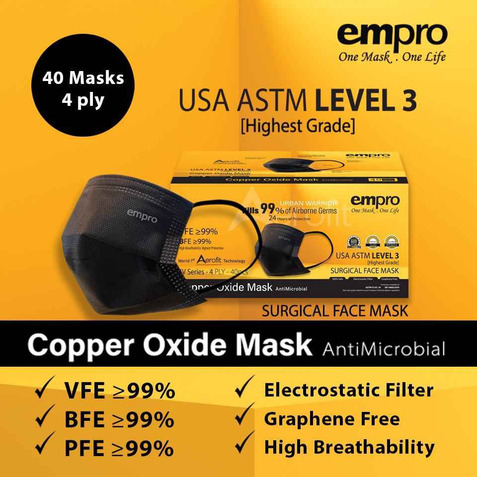 Empro 4V Series- 4 Ply Black Copper Oxide Surgical Face Mask [ISO & MDA ...