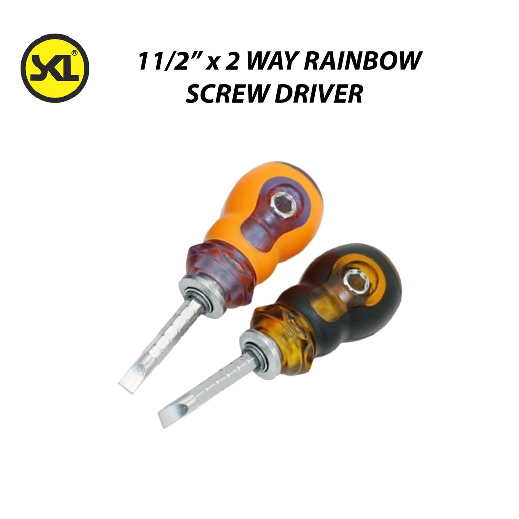 2 way screw driver 2 in 1 compact stubby size flat slotted phillips ...