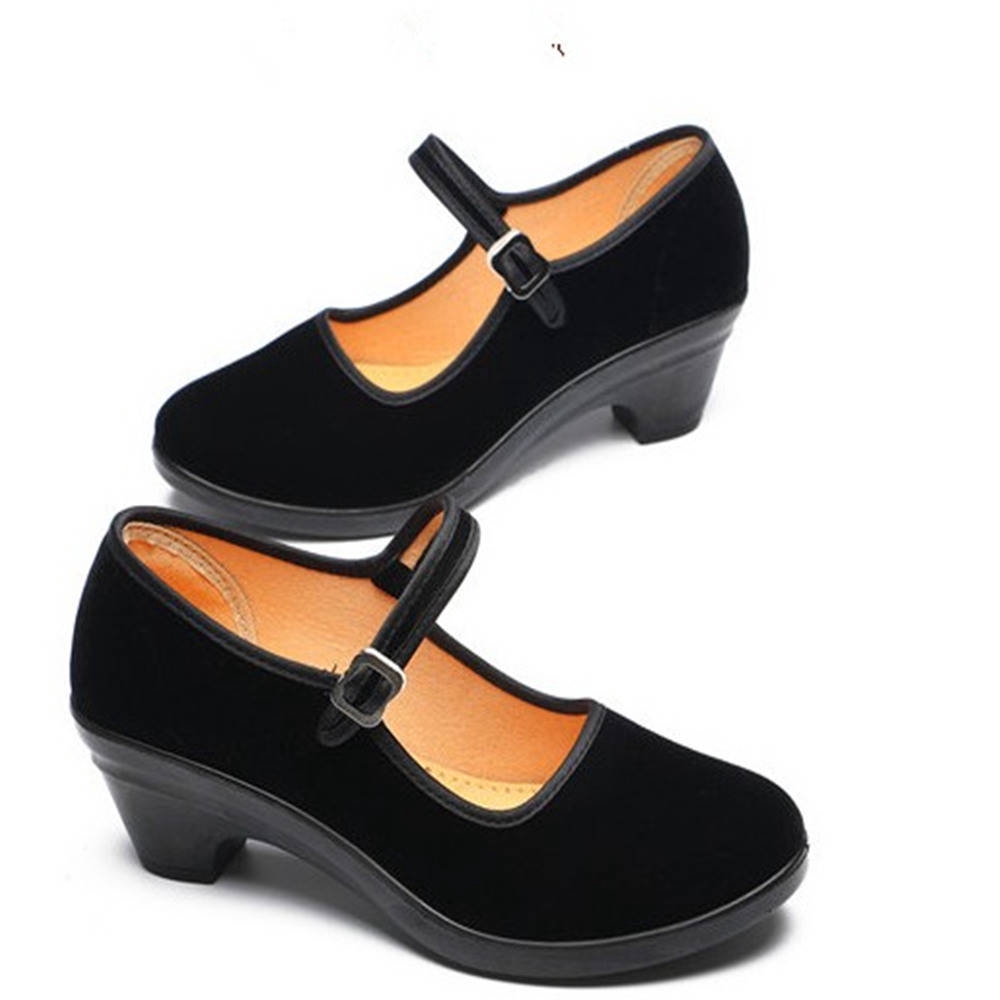 Kasut Wanita Ladies Women Working Casual Black Wedges Buckle Heels ...