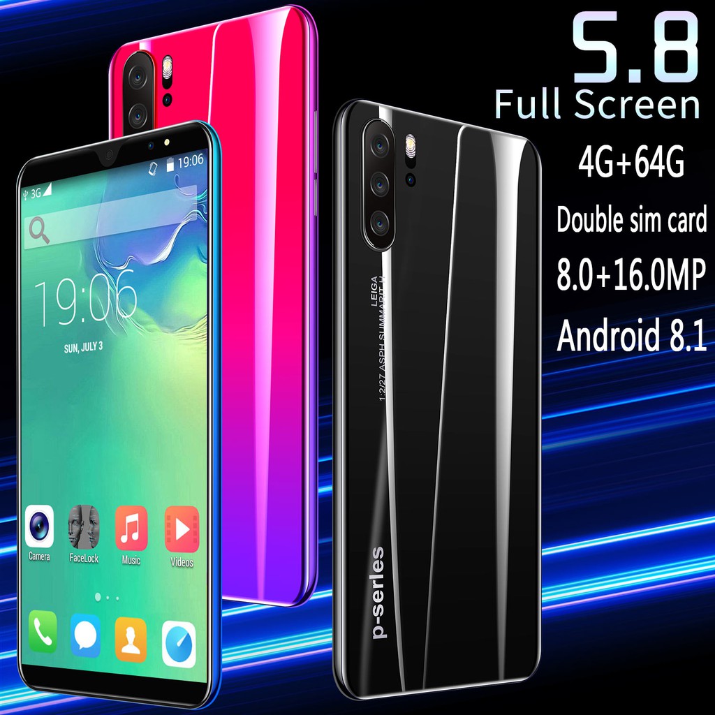 P33 Pro 5.8 Inch Full Screen Smartphone 4+64GB Android 8.1 Cellphone 8 ...