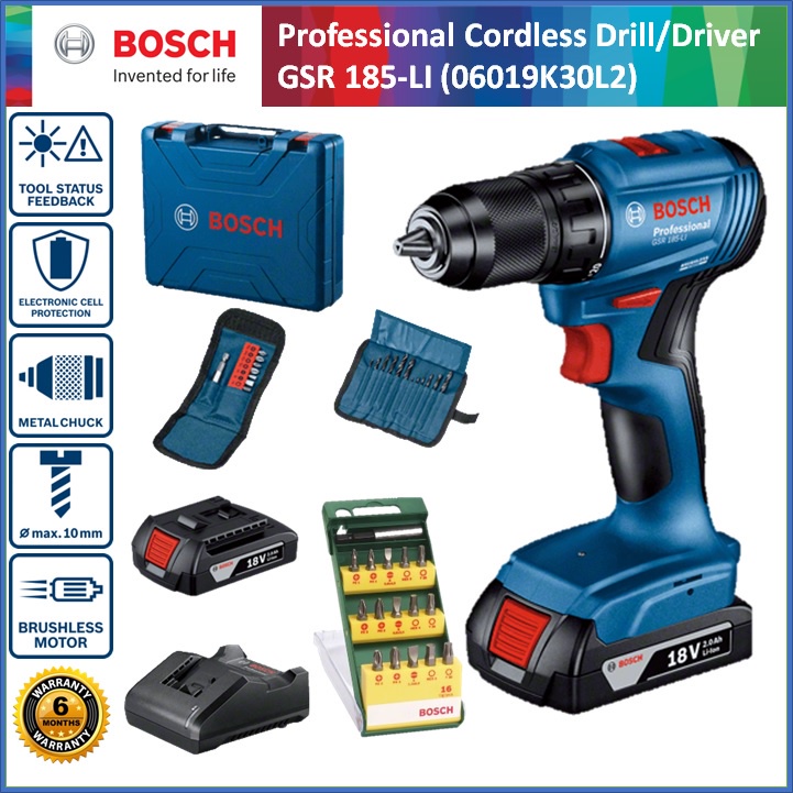 BOSCH 18V GSR 185-Li PROFESSIONAL CORDLESS DRILL/DRIVER (BRUSHLESS) 06019K30L2 | Shopee Malaysia