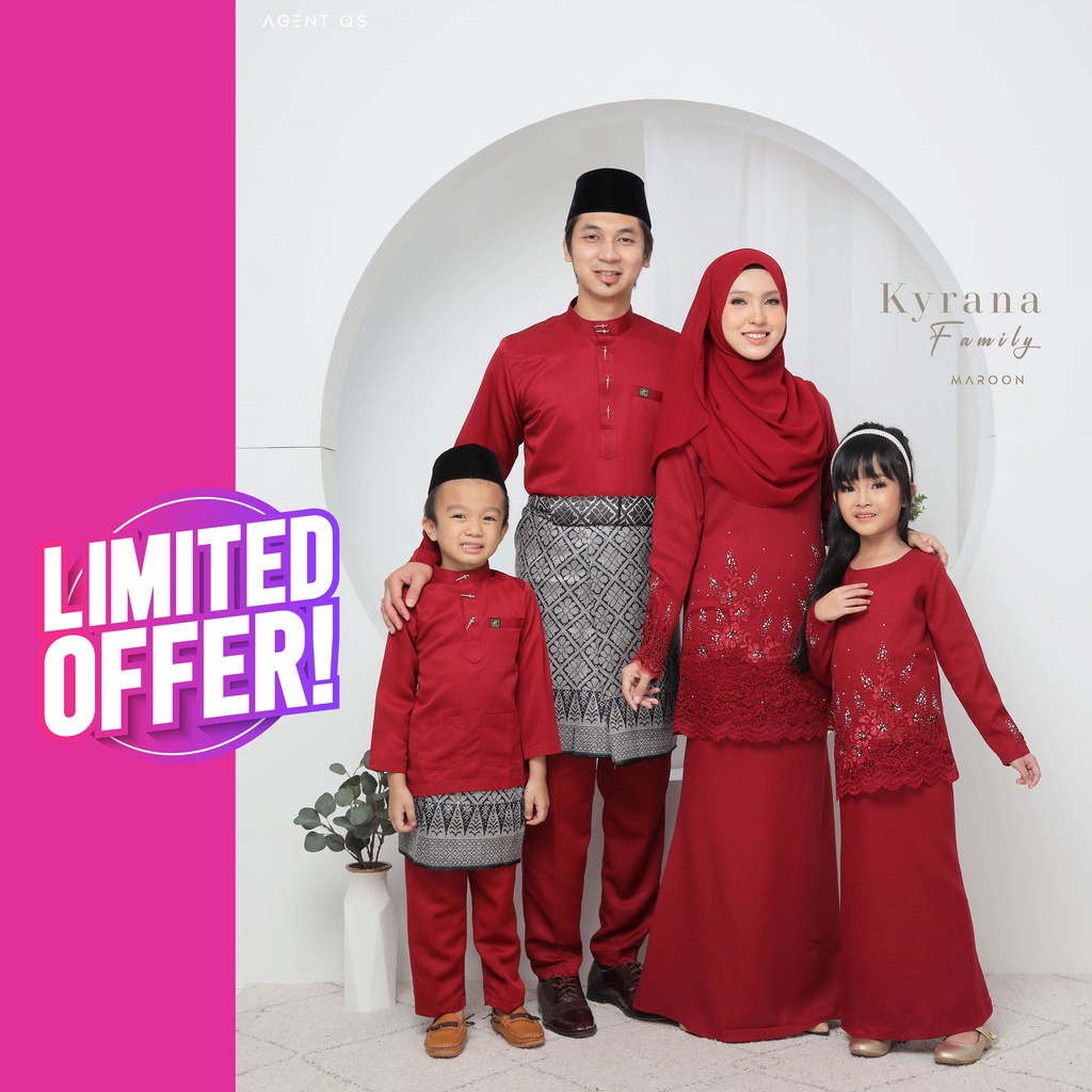 Family Sets | Maroon Baju Kurung Moden Kyrana Baju Raya 2023 Kurung ...