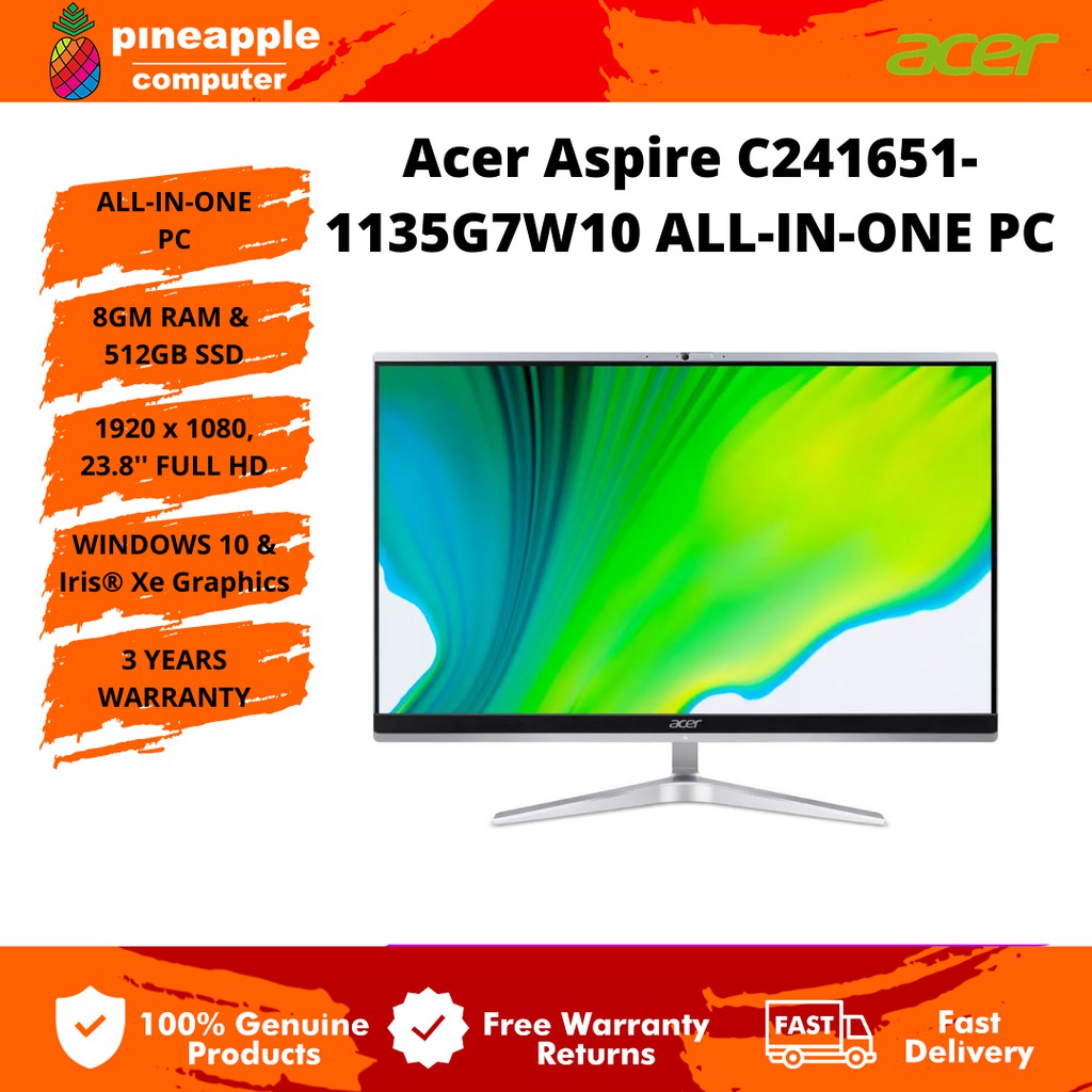 Acer Laptop Aspire C24-1651 i5-1135G7W10 23.8" FHD All-In-One Desktop ...