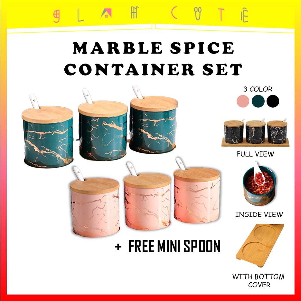 Bekas rempah set tempat letak garam marble ceramic spice container home ...