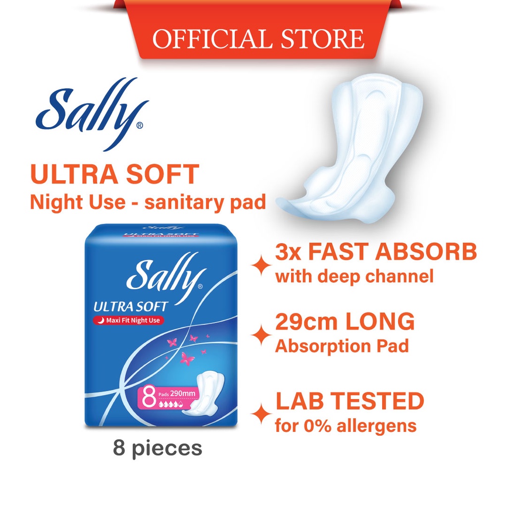 Sally | Sanitary Pad | Ultra Soft - Night Use (29cm) | Shopee Malaysia