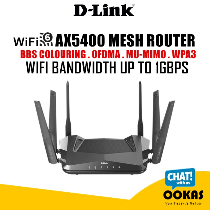 D-Link EXO DIR-X5460 [ AX5400 ] WiFi 6 Wireless Mesh Router, AX Wi-Fi 6 ...