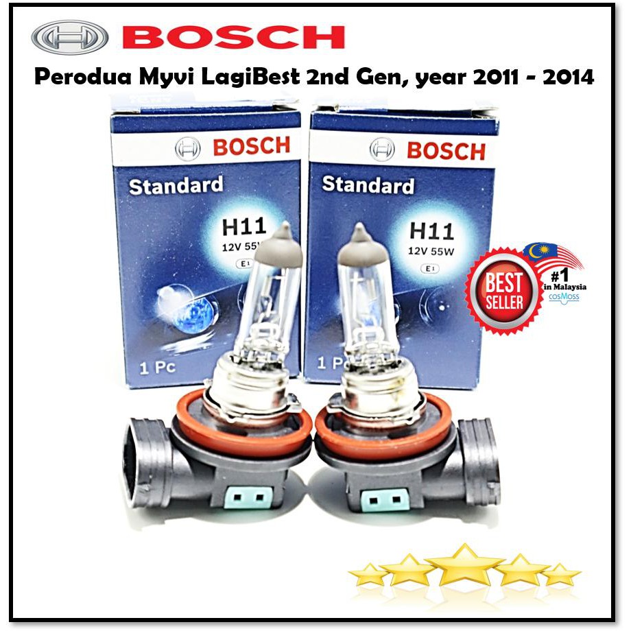 (2 PCS) Bosch Headlamp HeadLight H11 Light Bulbs for Perodua Myvi Lagi ...