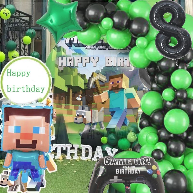 66Pcs/set Minecraft Theme Balloon Arch Garland Birthday Party ...