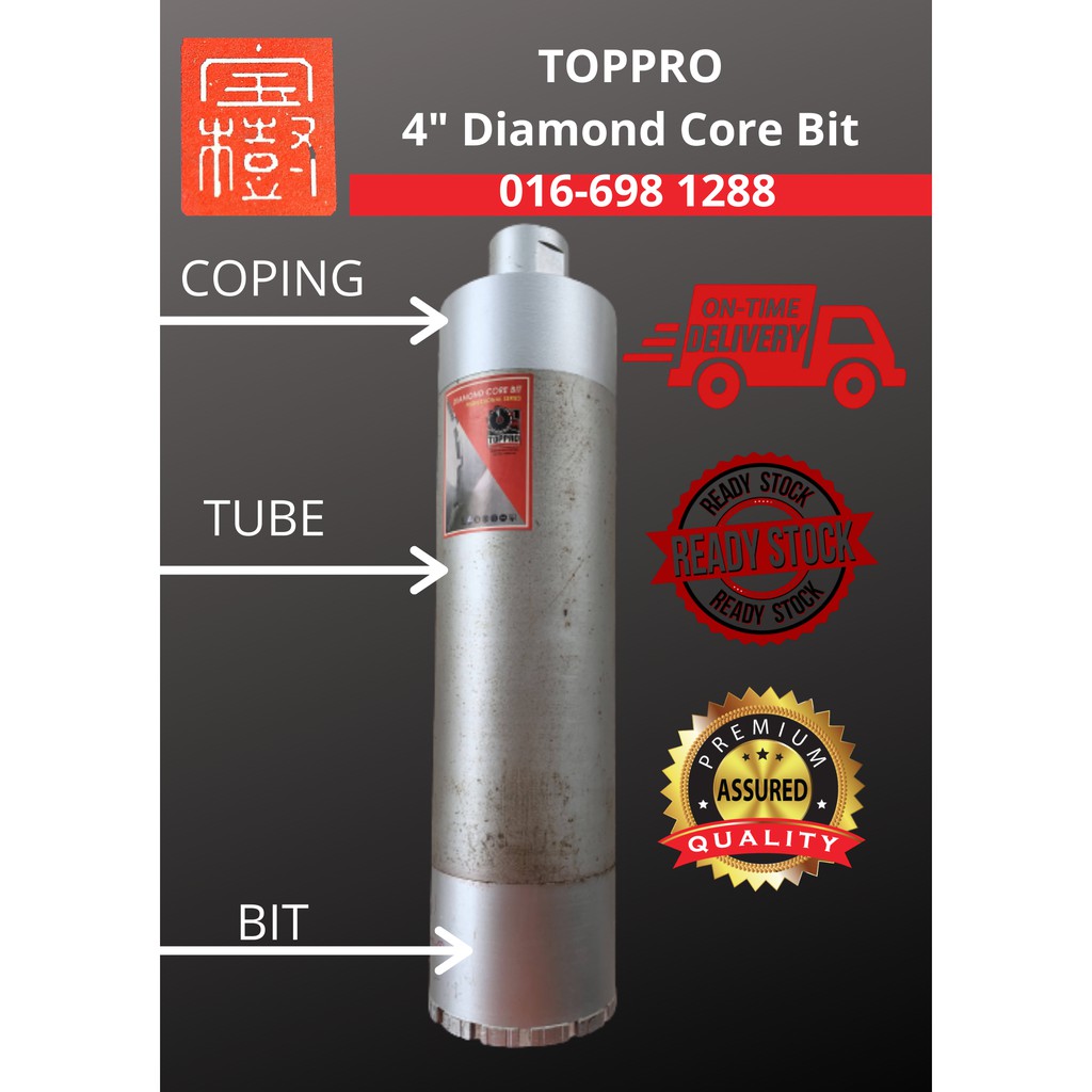 TOPPRO 4" Diamond Core Bit Complete Set/ Coping / Tube / Bit | Shopee ...