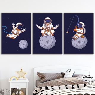 Lukisan Kanvas Lucu Angkasawan Bersantai di Angkasa Lepas Bulan Gambar ...