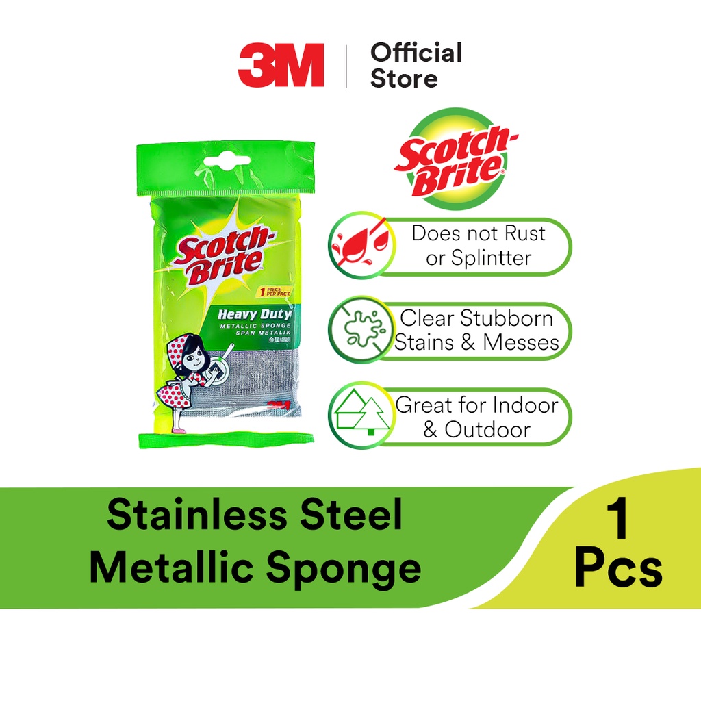3M Scotch Brite Stainless Steel Metallic Sponge - Extra Heavy-Duty Rust ...
