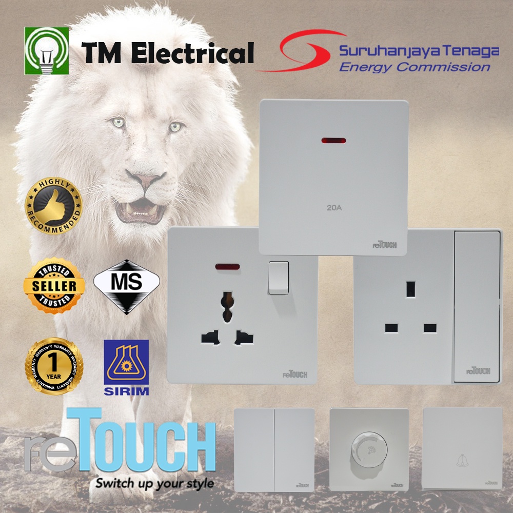 [WHITE] reTouch Switch Ultra Rimless 1/2/3/4 Gang 1/2Way Wall Switch ...