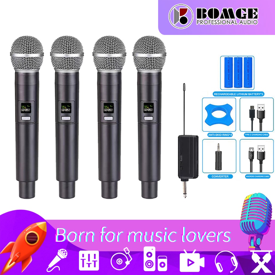 4-Channe Wireless Microphone UHF Handheld Dynamic Karaoke Mic For ...