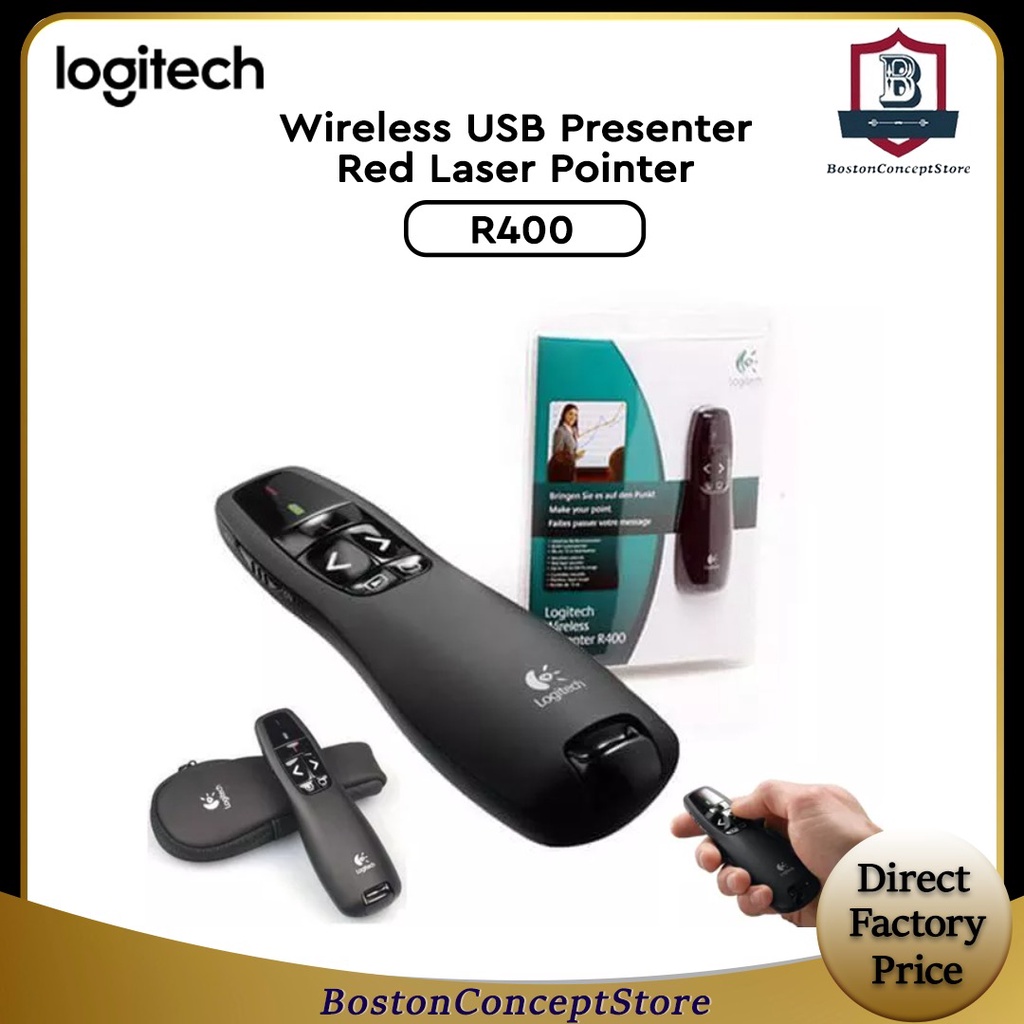 Logitech R400 Wireless Presenter Red Laser Pointer 2.4GHz Remote Control PPT USB Presentation ...