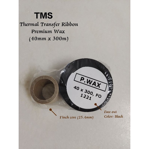40mmx300m Premium Wax Ribbon (Face Out / Ink Outside) For Barcode ...