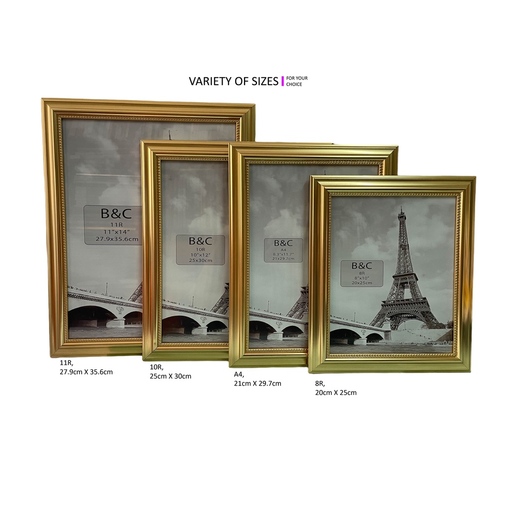 Photo Frame Size 4R / 5R / 6R / 8R / A4 / 10R / 11R / - Golden (1pc ...
