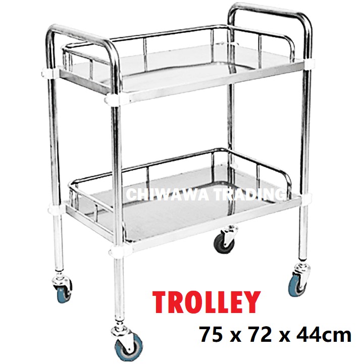 2 Layer Stainless Steel Hospital Trolley Clinic Lab Cart with Wheels ...