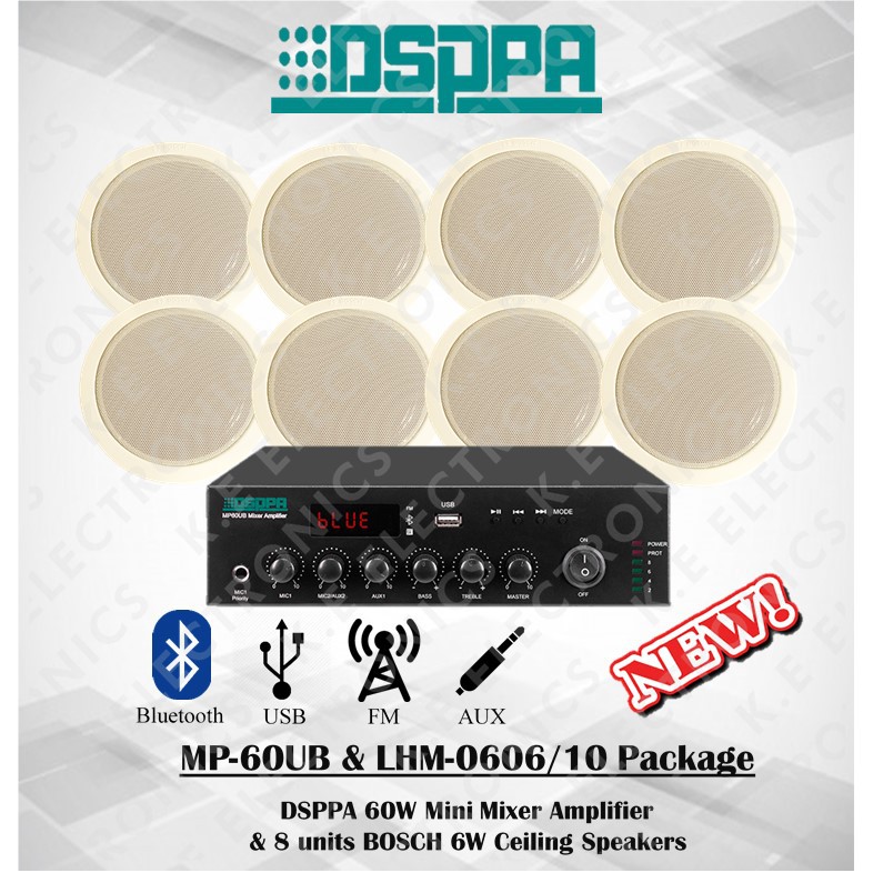 DSPPA PACKAGES MP60UB Mixing Amplifier c/w 8 units BOSCH LHM-0606/10 6W Ceiling Speaker | Shopee ...