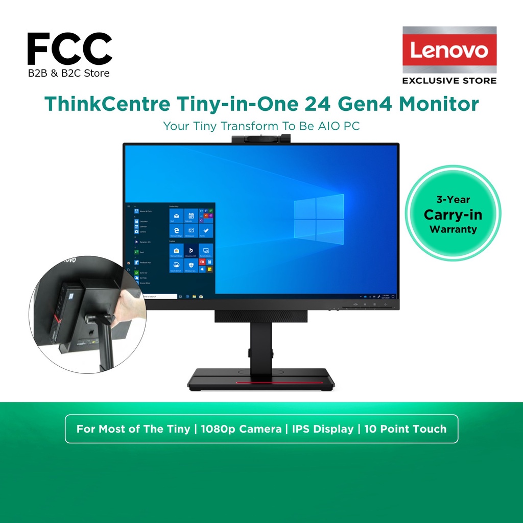 Lenovo ThinkCentre Tiny-In-One 24 Gen 4 ThinkVision monitors AIO Touch ...