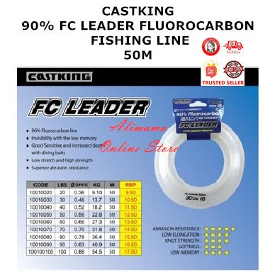 CASTKING 90% FC LEADER FLUOROCARBON FISHING LINE 50M 20LB - 100LB ...