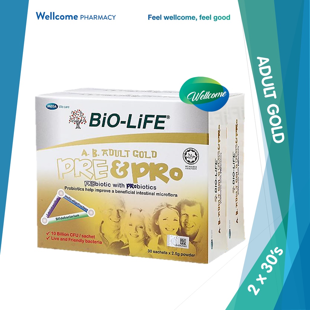 Bio-Life A.B. Adult Gold Prebiotic With Probiotics 2.5g Powder Sachets ...