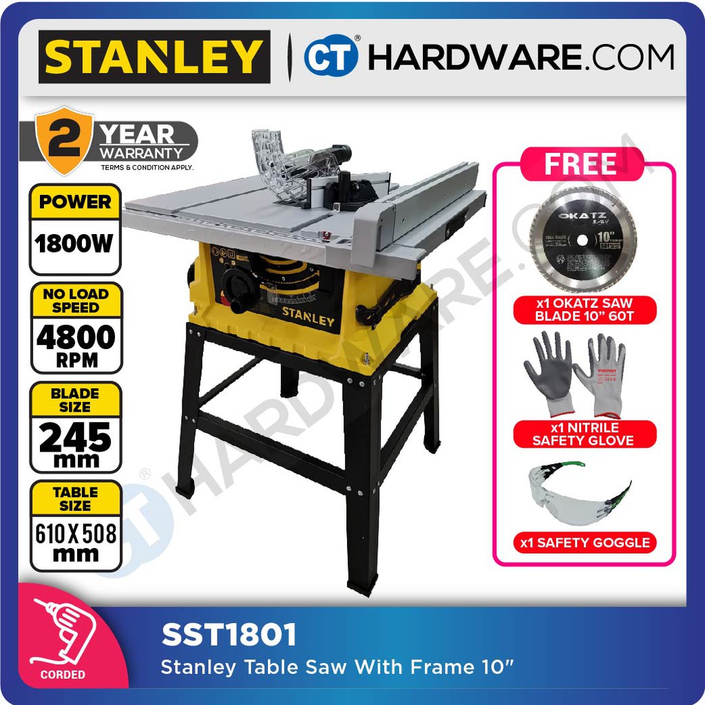 STANLEY SST1801 TABLE SAW WITH FRAME 10" 1800W 4800/MIN | Shopee Malaysia