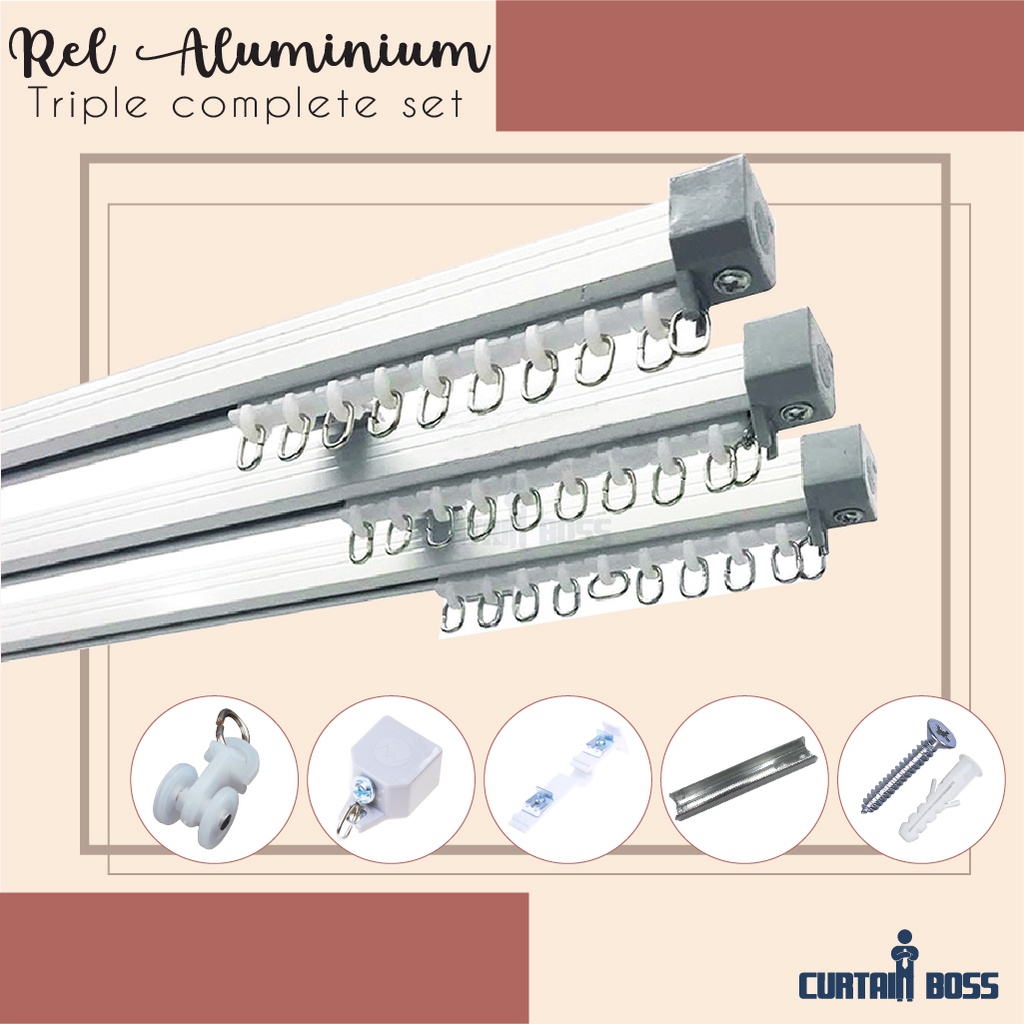 0.9mm Rel Langsir Aluminium Set Lengkap Jenis Triple (0.9mm Aluminium ...