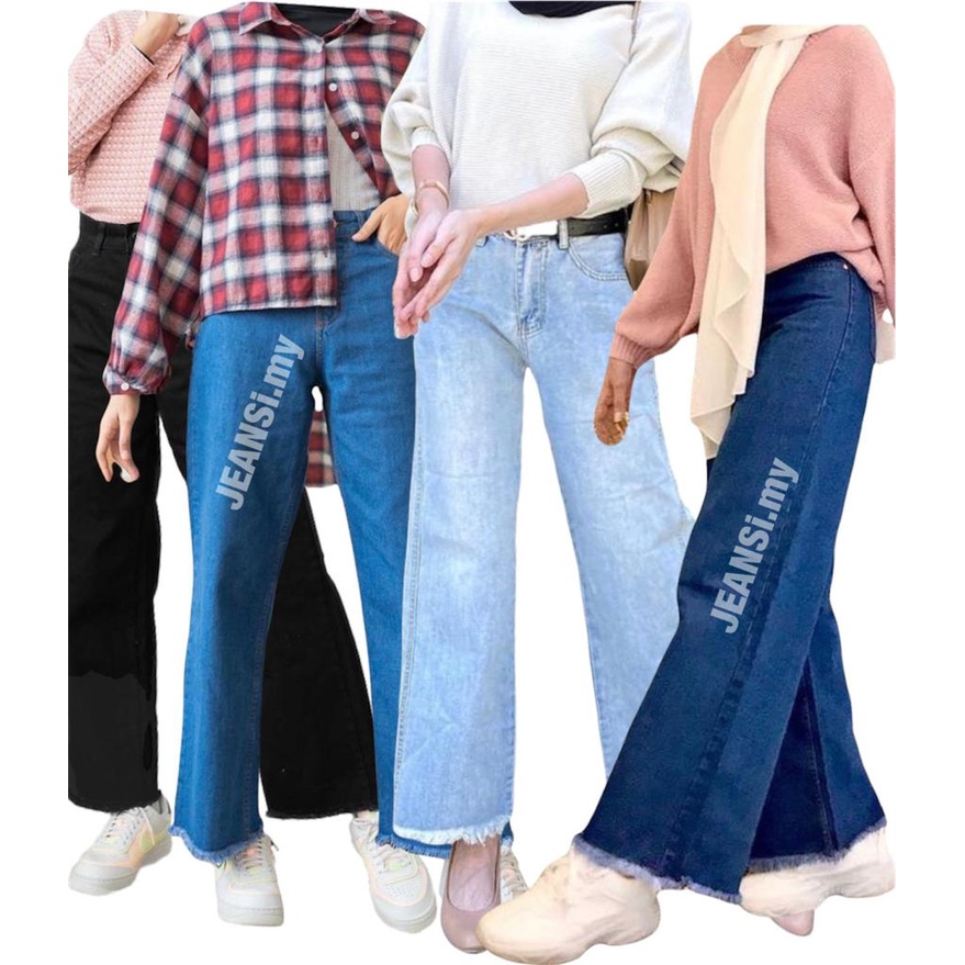 WOMEN'S HIGH QUALIT JEANS PLAZO WIDELEG DENIM(ready stock) | Shopee ...