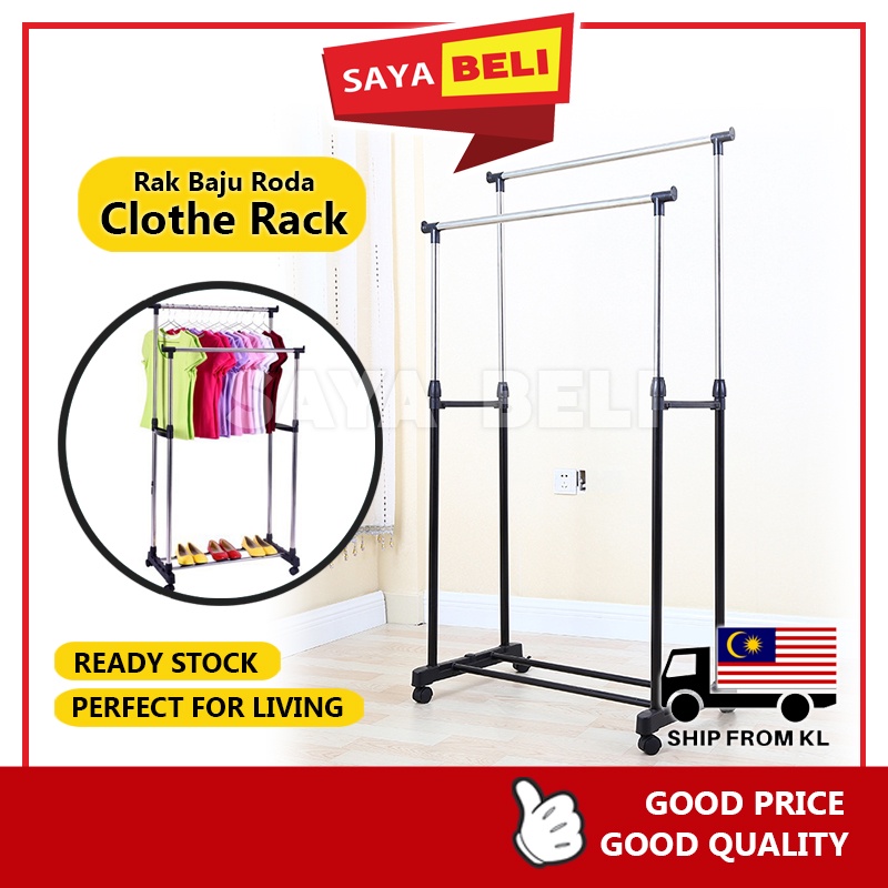 Stainless Steel Cloth Rack Rak Baju Besi Roda Clothes Ampaian Baju ...