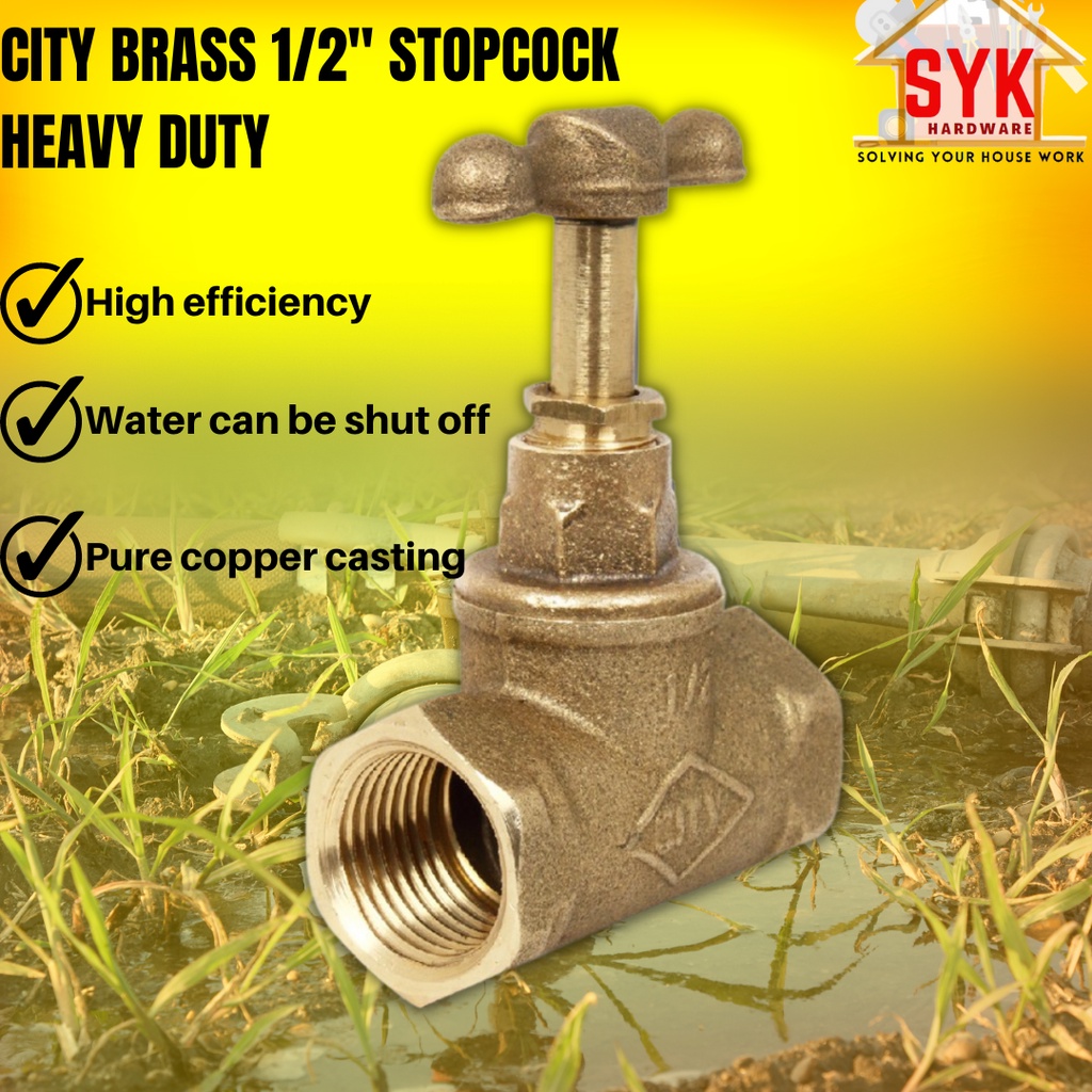 SYK CITY Brass Stopcock 1/2 Inch Heavy Duty Stop Valve Pipe Fitting ...