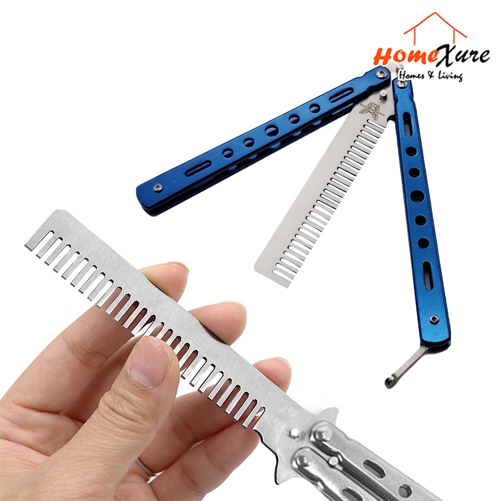 HomeXure - BUTTERFLY KNIFE COMB Stainless Steel Hair Foldable Training ...