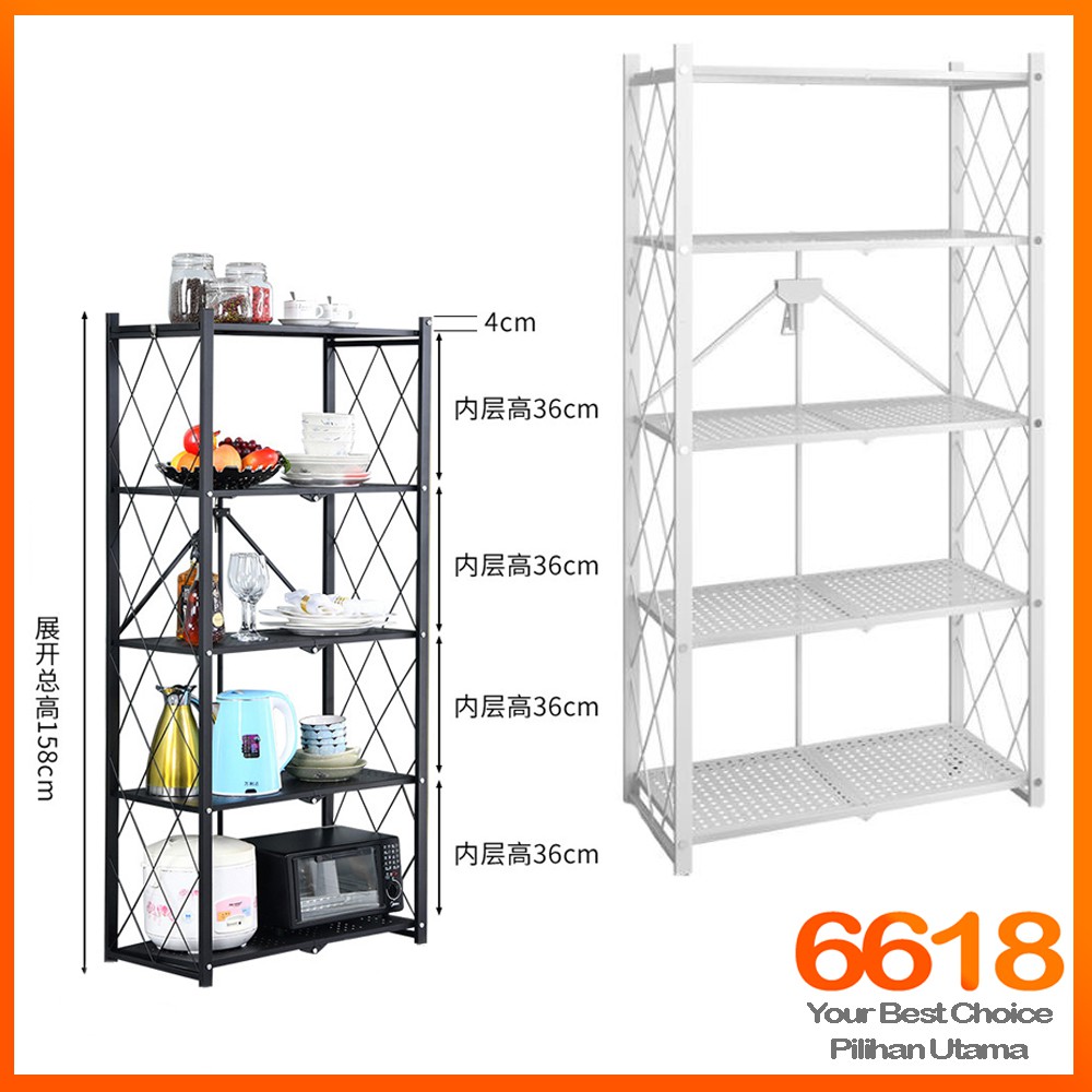 Rak Penyimpanan 5 Tier Foldable Rack Mobile Storage Rack Kitchen ...