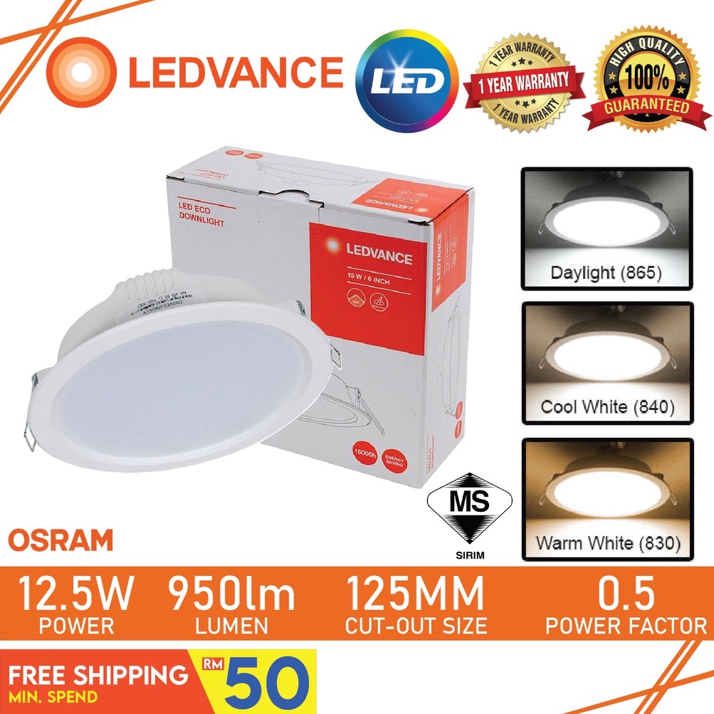 LEDVANCE OSRAM LED ECO DOWNLIGHT 5" 12.5W / 6" 15W (3000k 4000k 6000k ...