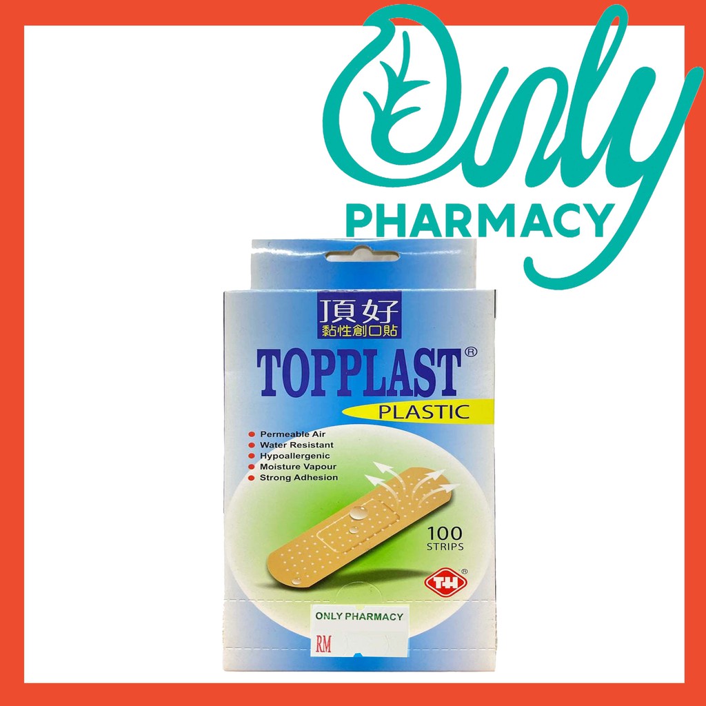 Topplast Plaster Strips / Plaster Luka Berubat 100's (Plastic) | Shopee ...