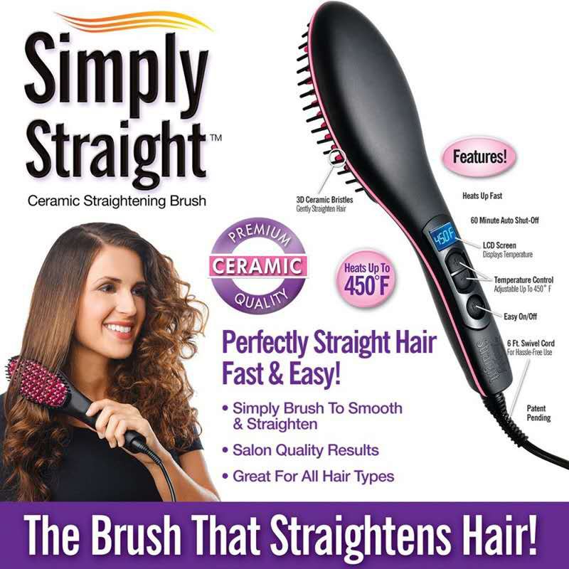2-pin Simply Straight Ceramic Auto Straightening Hair Brush / Iron ...