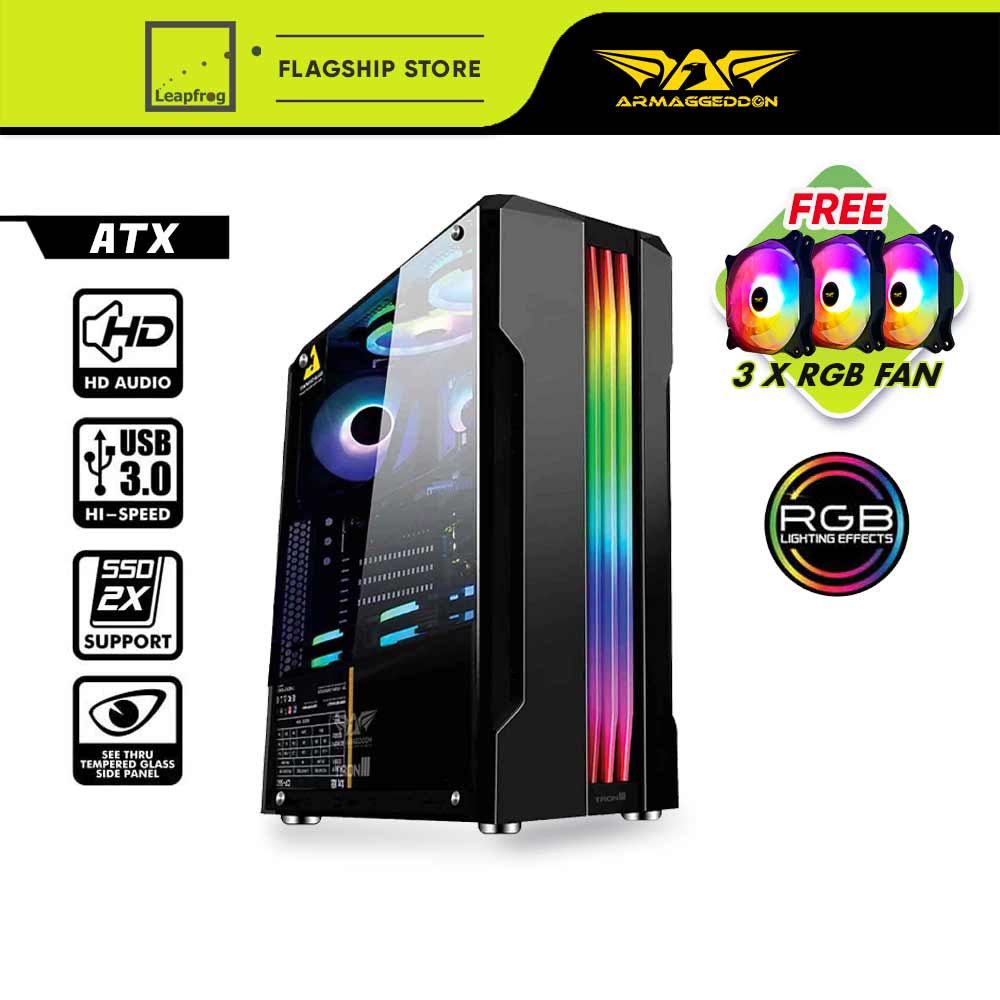 Armaggeddon Tron III ATX PC Case | RGB Lighting Front Panel | Free 3 ...