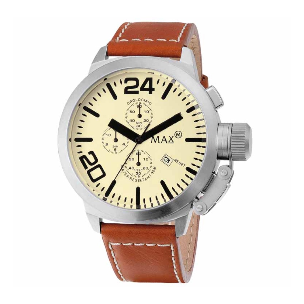 MAX Classic Chronograph Silver Steel/Yellow Dial Unisex Watch 42mm 5 ...