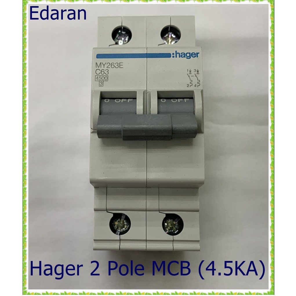 HAGER 2 Pole MCB 63A (4.5KA) C CURVE (SIRIM Approve) | Shopee Malaysia