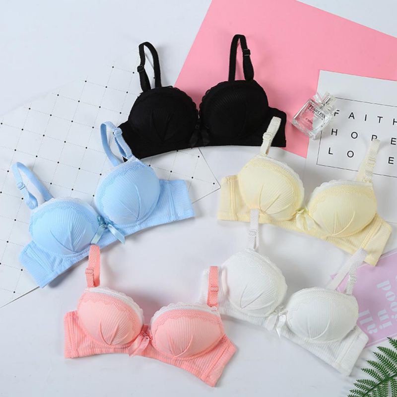 Cute Girls Lolita Lace Underwire Bra & Floral Brief Sets Soft Padded ...
