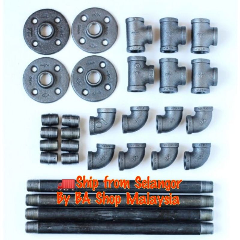 Gi Fitting 1/2" GI pipe fittings Galvanized Iron besi nipple socket flange tee elbow piping ...