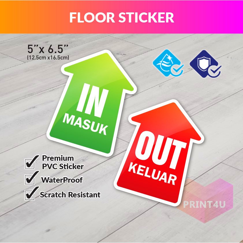 PRINT4U Arrow Shape 5" x 6.5" In Out Masuk Keluar Direction Guide ...