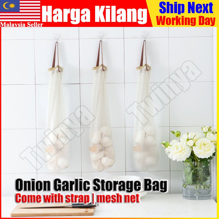 Mesh Net Vegetable Storage Bag Onion Garlic Bawang Putih Hanging ...