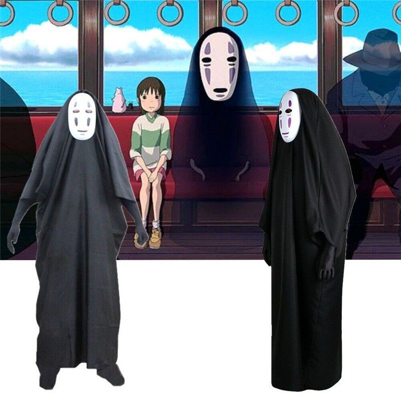 Spirited Away No Face Man Cosplay Costume Clothes Long Robe Mask Gloves ...