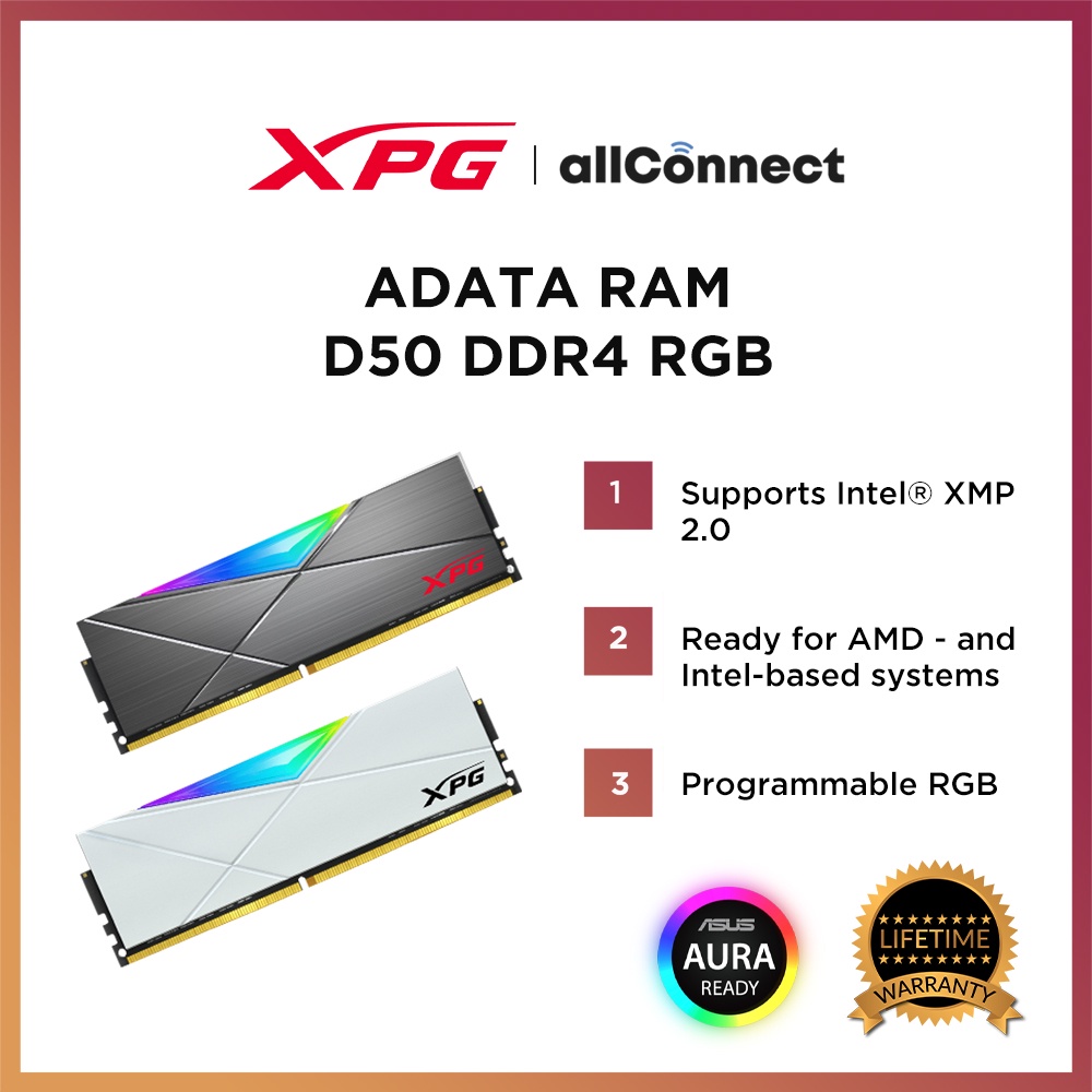ADATA XPG SPECTRIX D50 DDR4 3200MHz/3600MHz RGB GAMING RAM | Shopee ...