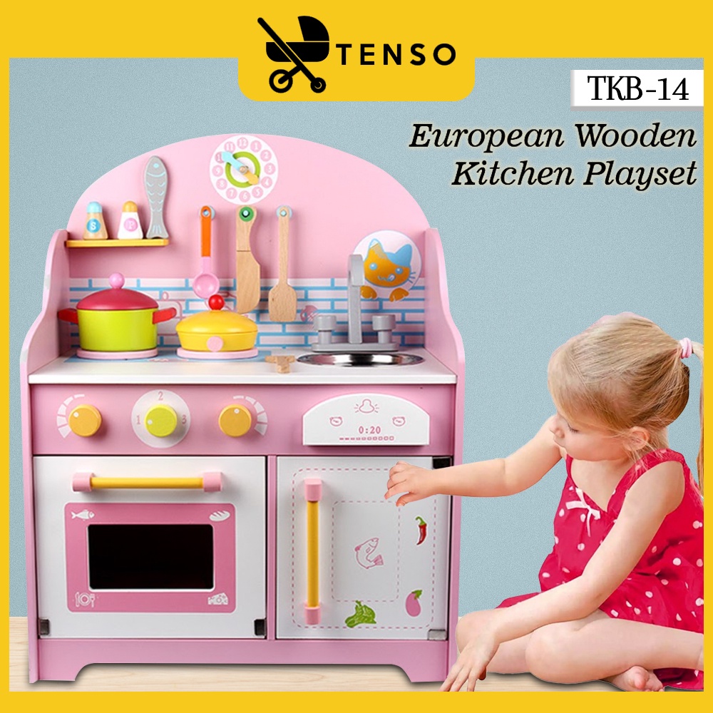 Tenso Wooden Japanese Kitchen Playset Pink Toys Children Cooking Toys ...