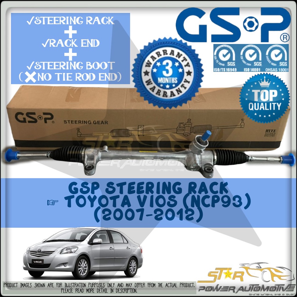 GSP Toyota Vios NCP93 (2007-2012) Power Steering Gear Rack Assy Set ...