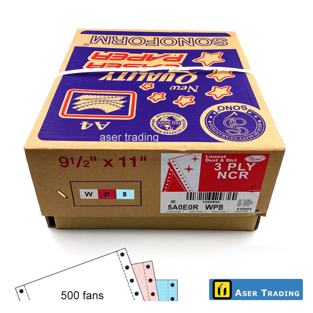 SONOFORM COMPUTER FORM - 3 PLY NCR white/pink/blue (500FANS) | Shopee ...